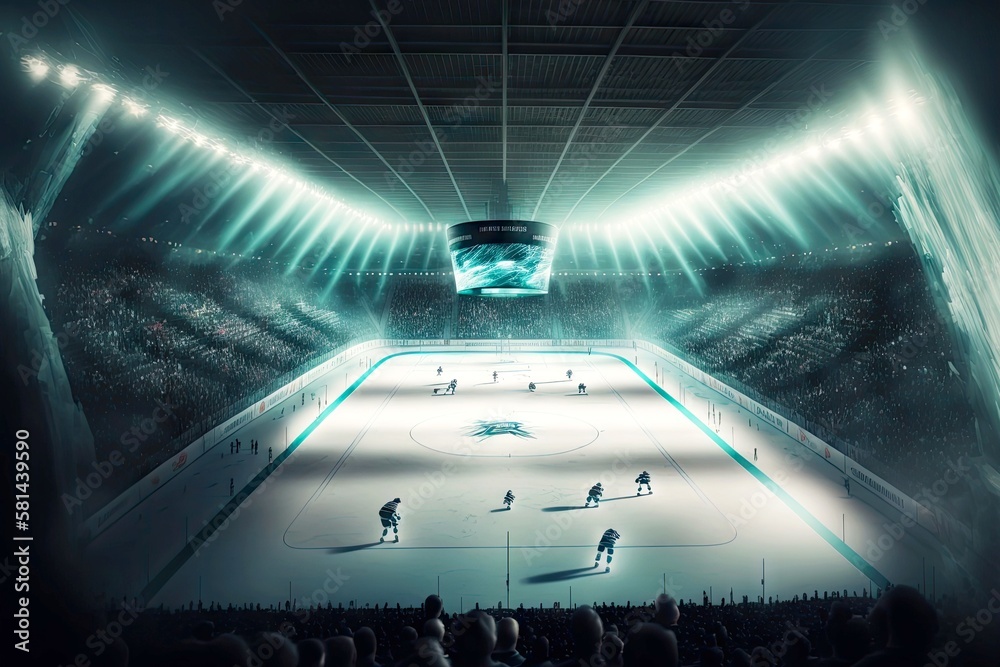 huge ice rink with spotlights for competitions in winter sports ice ...