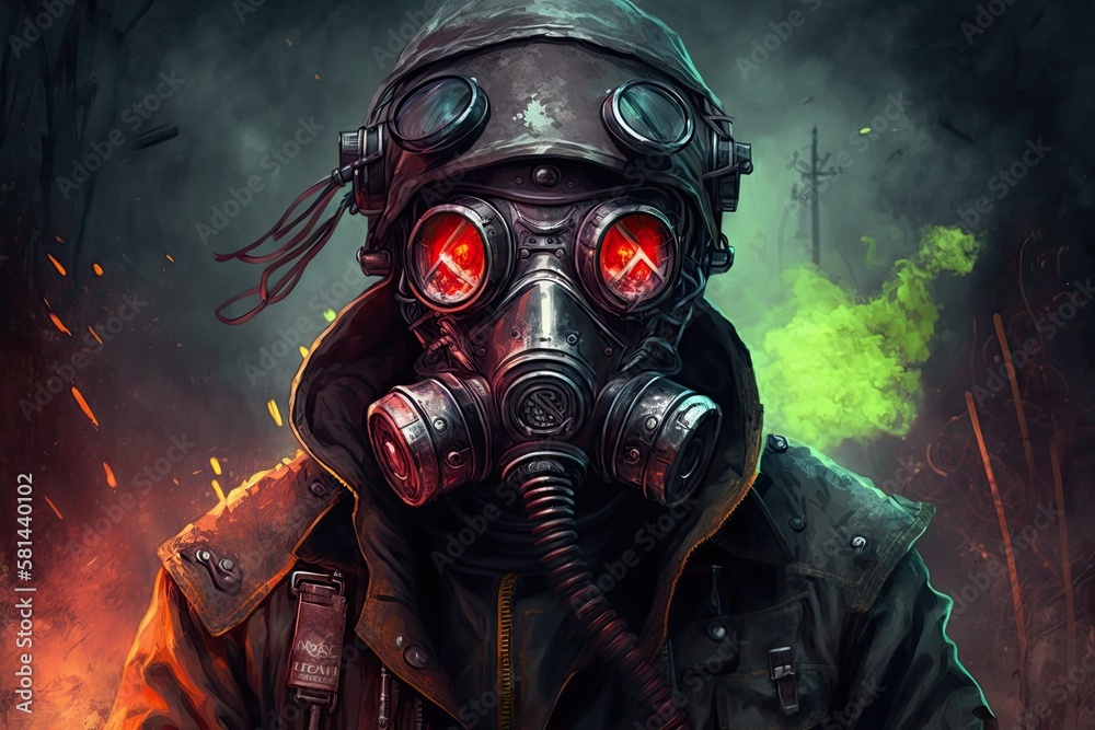Ilustração do Stock: Robotic cyborg in a gasmask steampunk picture ...