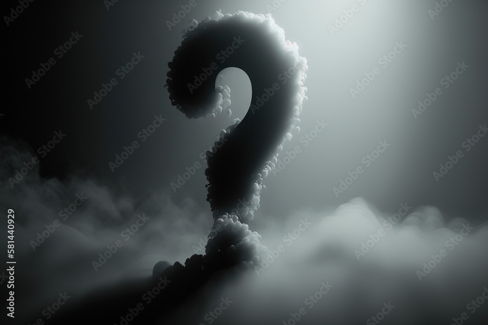 question mark in the clouds backlit symbol in the fog. Generative ai ...