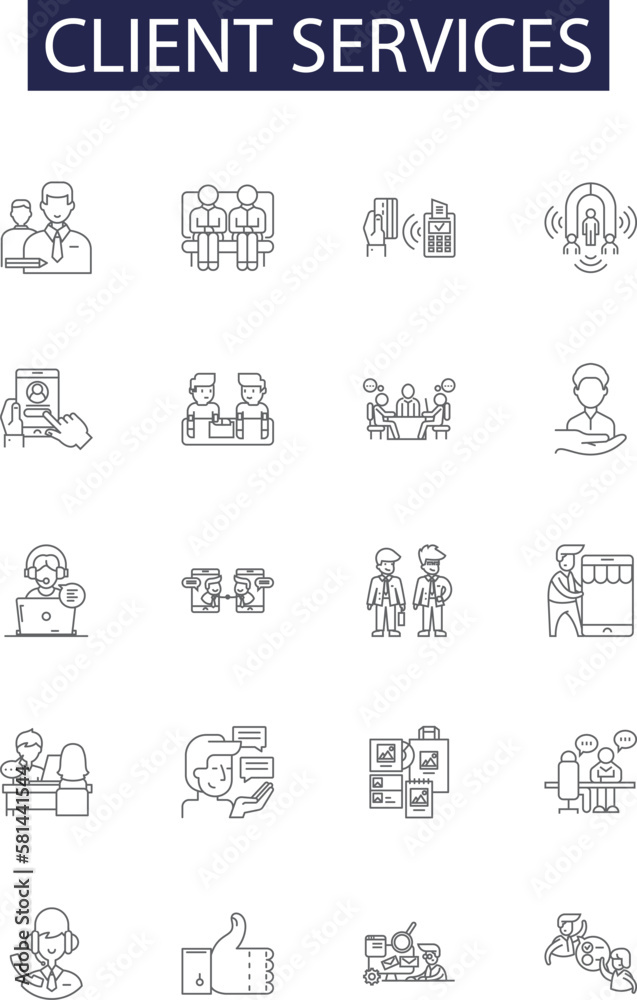 Client services line vector icons and signs. Services, Support ...