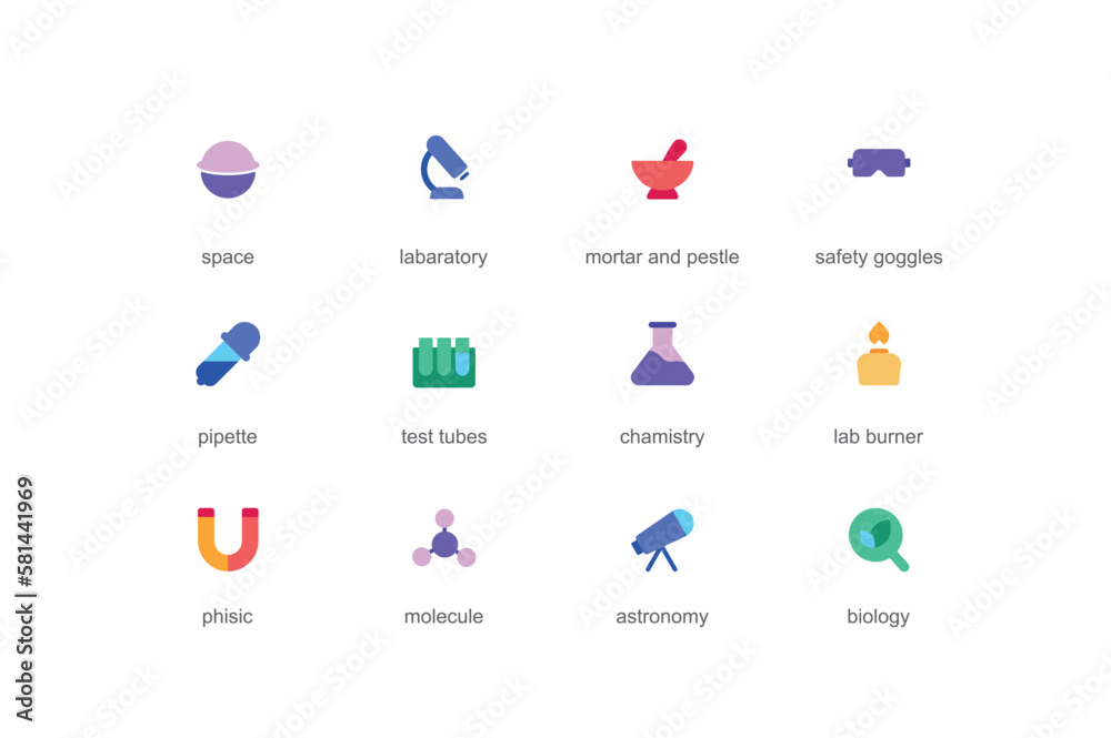Science concept of web icons set in color flat design. Pack of space ...