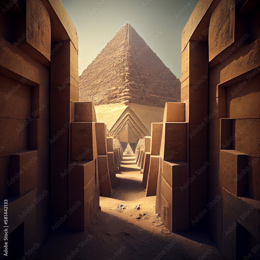 A look inside a pyramid created with Generative AI technology Stock ...