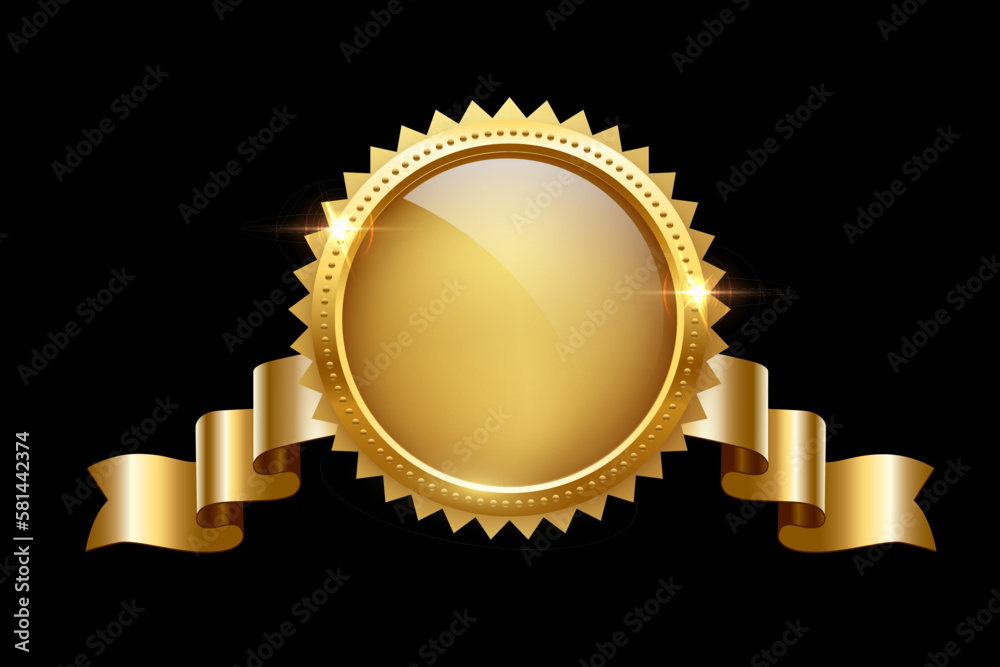 Gold circle frame and ribbon with shine and sparkle light effect vector ...