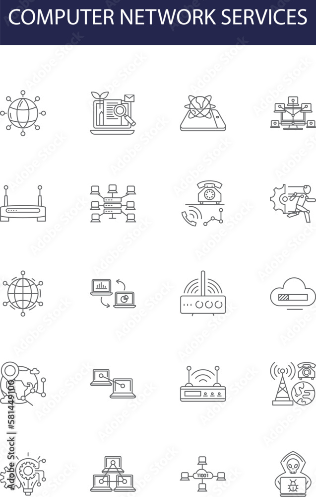 Computer network services line vector icons and signs. Services ...