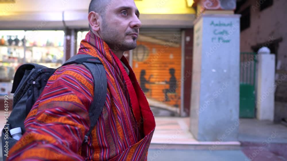 Tourist man walking on the streets in Thimphu, Bhutan Stock Video ...