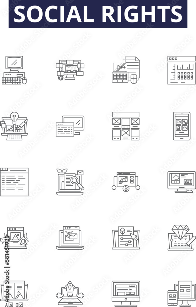 Social rights line vector icons and signs. Justice, Dignity, Freedom ...