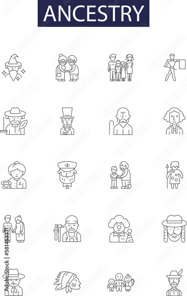 Ancestry line vector icons and signs. Descent, Origins, Heritage ...