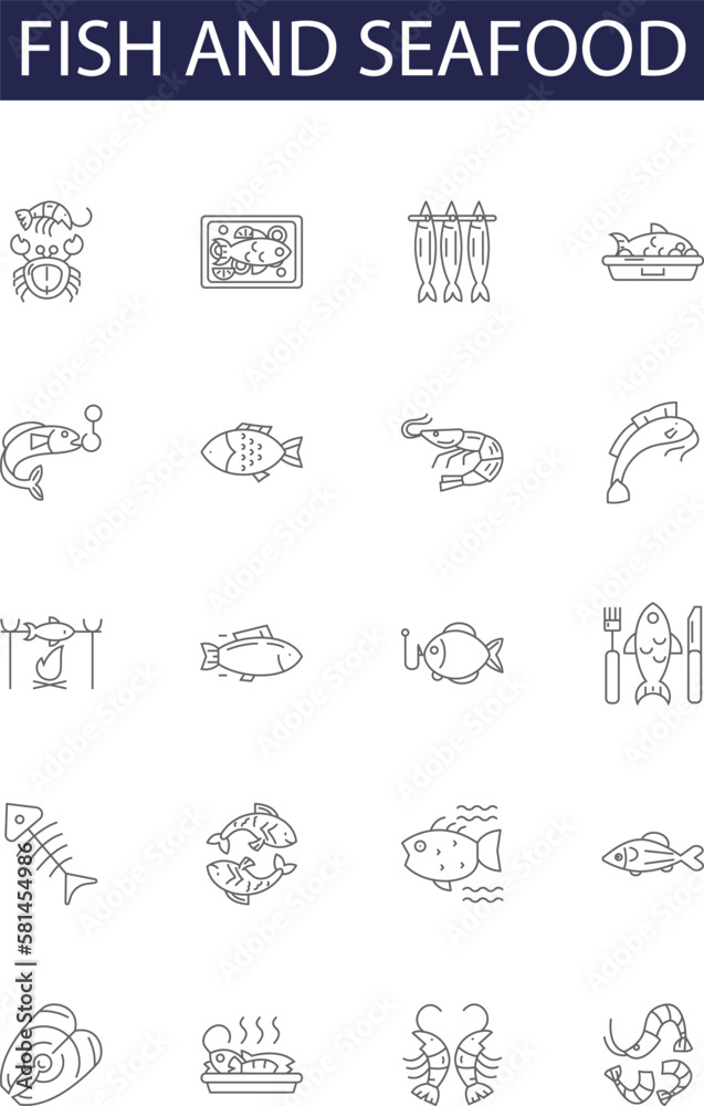 Fish and seafood line vector icons and signs. Seafood, Salmon, Cod ...