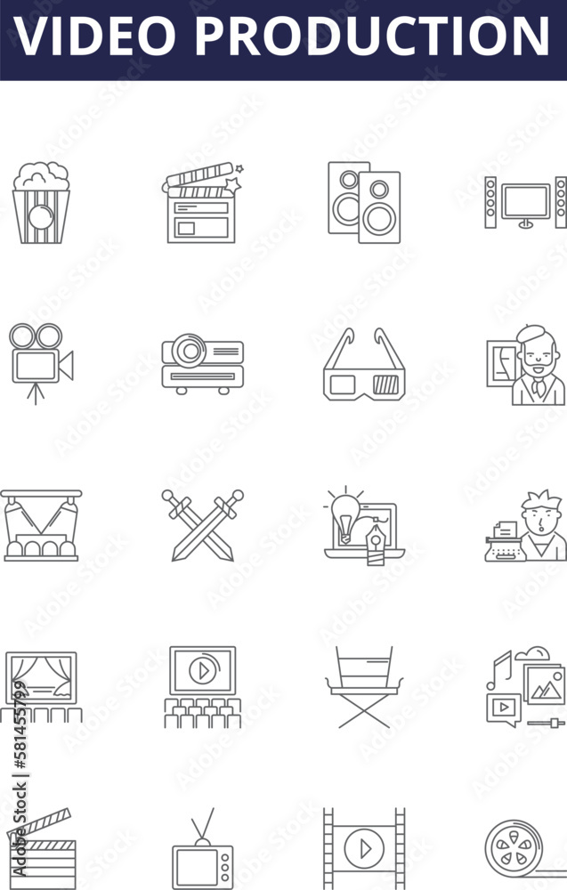 Video production line vector icons and signs. cinematography, editing ...
