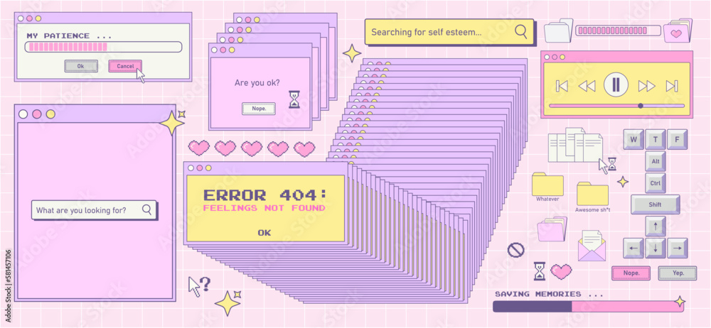 Vecteur Stock Trendy y2k sticker set. Old computer aesthetic.Retro user ...