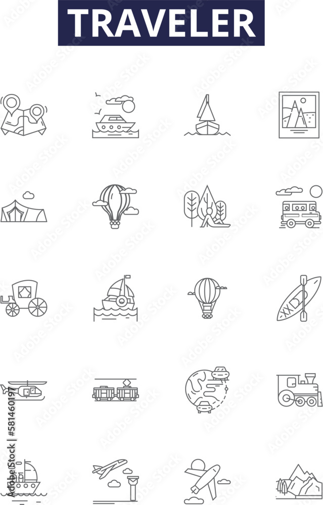 Traveler line vector icons and signs. Tourist, Pilgrim, Wanderer ...