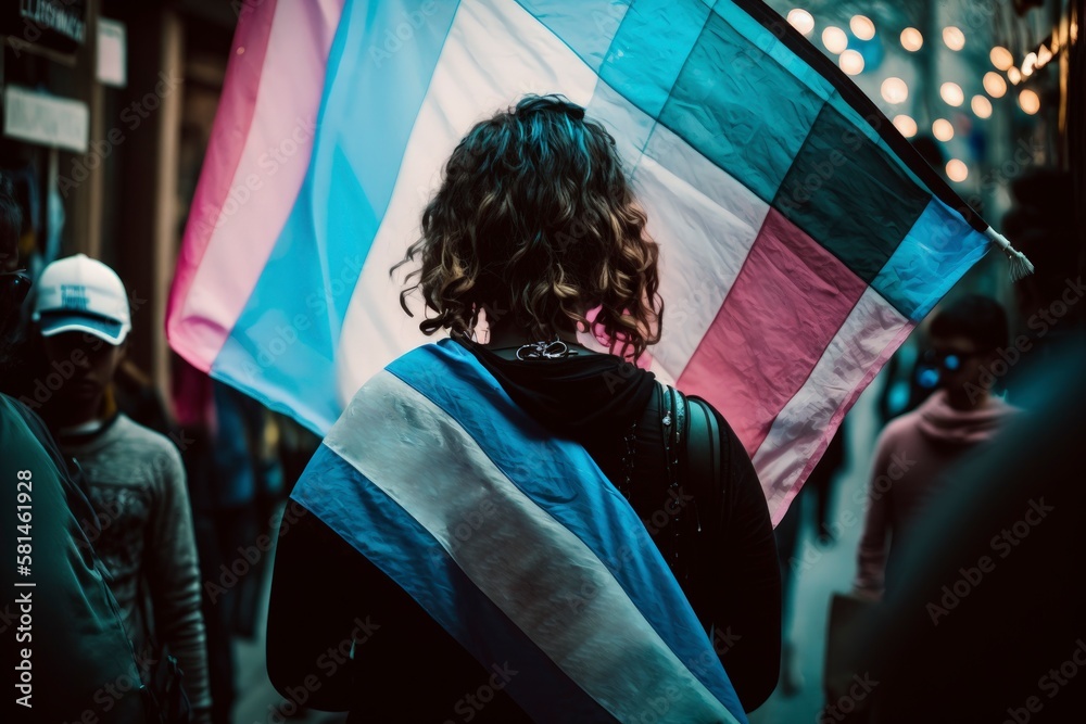Transgender person with flag in the middle of crowd. Generative ai ...