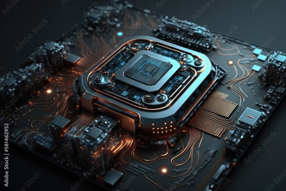 cyborg AI. the circuit board. technical knowledge CPU and GPU concepts for central computer ...