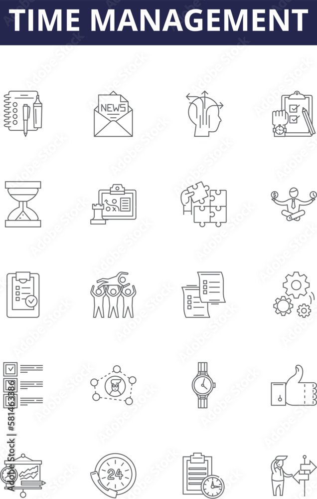 Time management line vector icons and signs. Organizing, Prioritizing ...