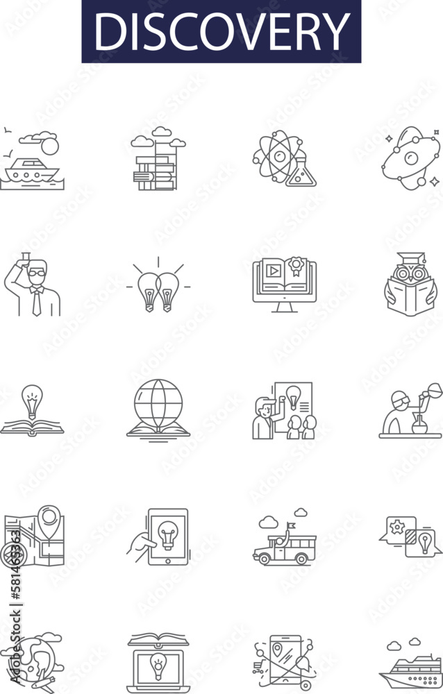 Discovery line vector icons and signs. Locate, Uncover, Discover ...