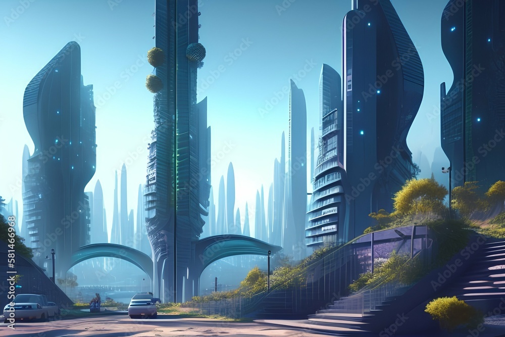 Future City. Fiction Backdrop. Concept Art. Realistic Illustration ...