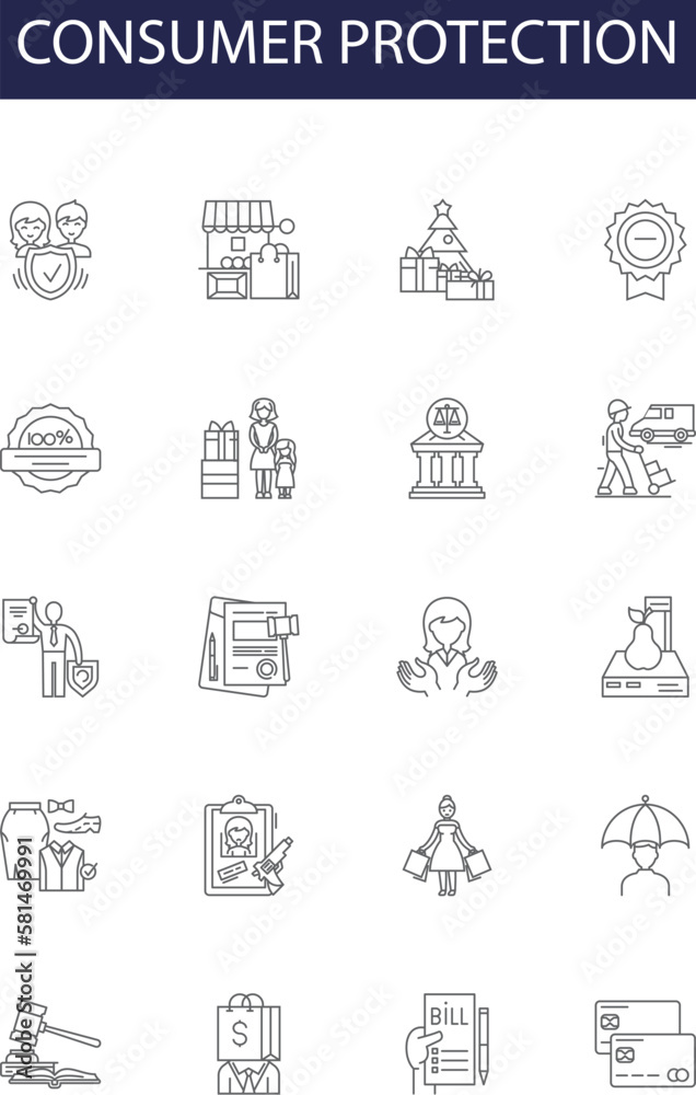 Vetor de Consumer protection line vector icons and signs. Protection ...
