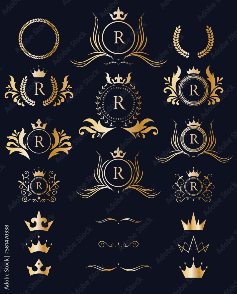 Victorian royal brand logo design collection. Classic luxury logotype ...
