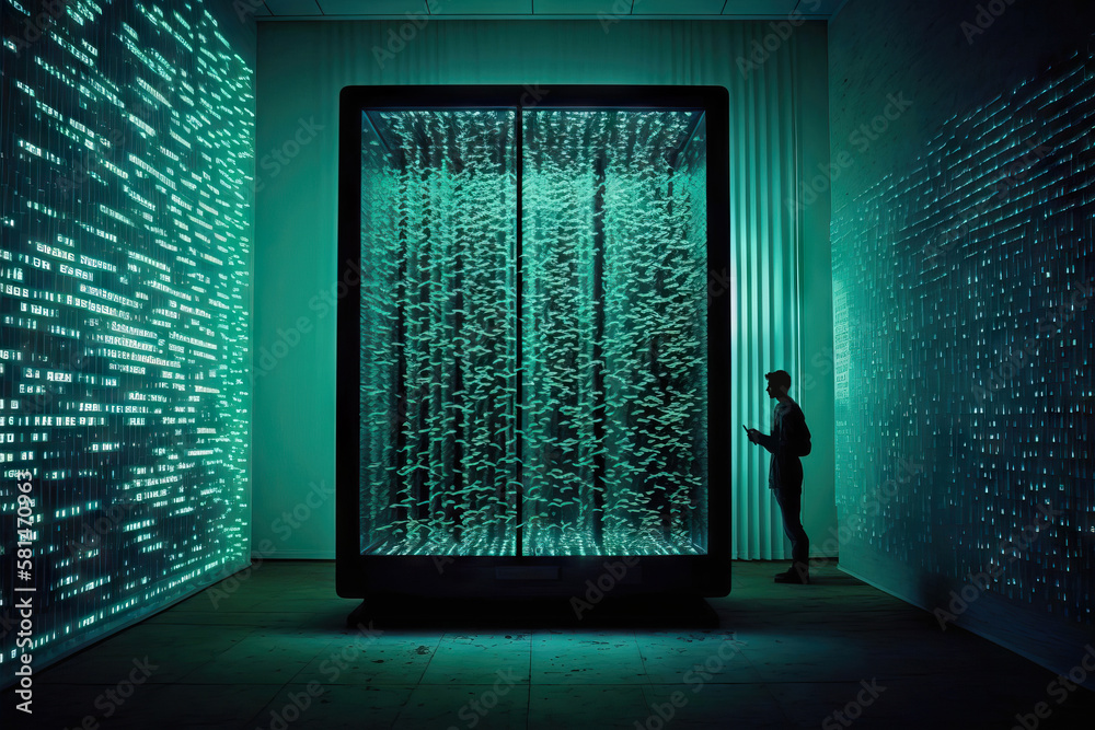 Generative AI illustration of anonymous person in server room Stock ...