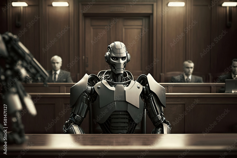 Generative AI illustration of robot in modern court Stock Illustration ...