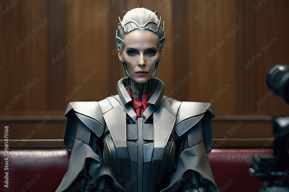 Generative AI illustration of self assured female judge in robot ...