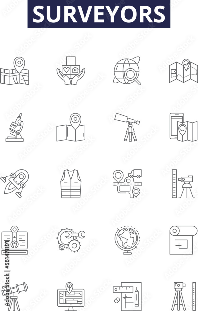 Vetor de Surveyors line vector icons and signs. Mapping, Geologists ...