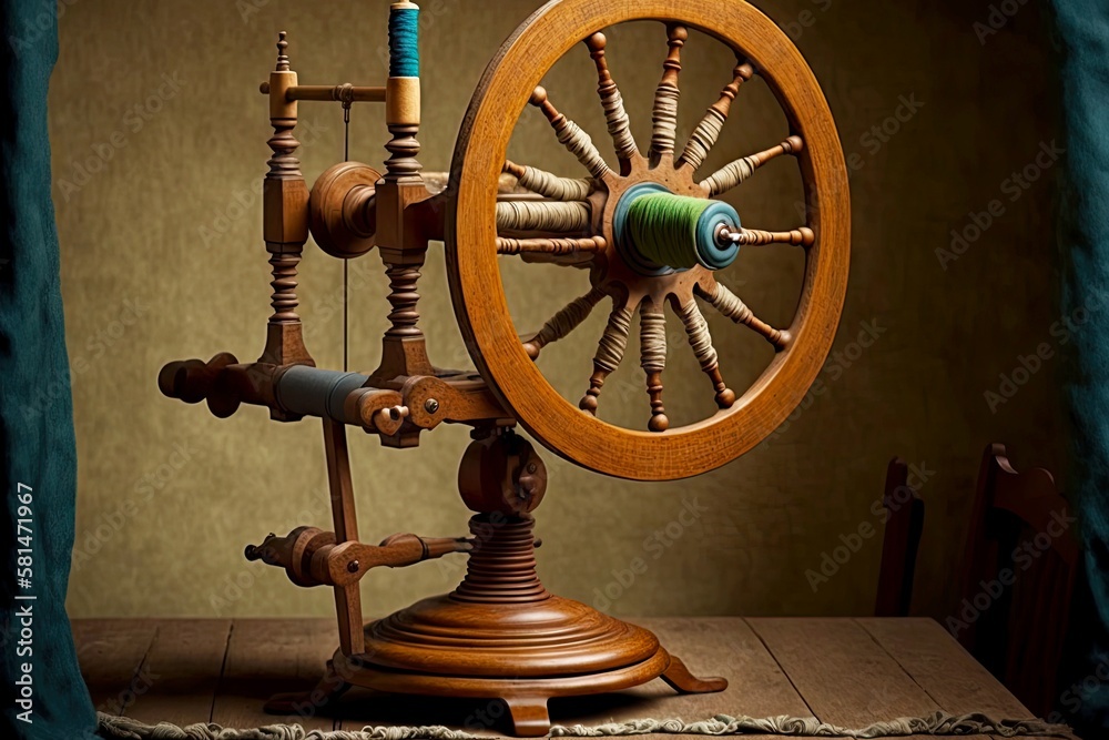 vintage spinning wheel spindle for creating fabrics textile industry ...