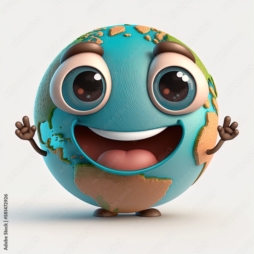 Cute happy planet earth character smiling with arms and hands. Cheerful ...