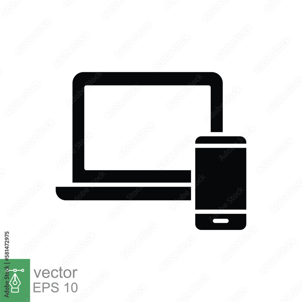 Laptop and mobile phone icon. Simple solid style. Desktop, device ...