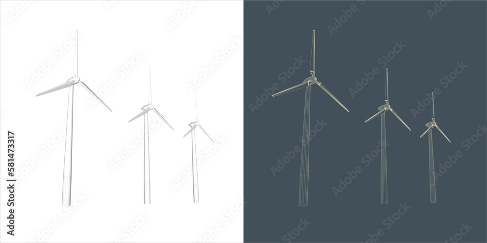 Vector windmill Wind turbine line Wire-frame style . Alternative ...