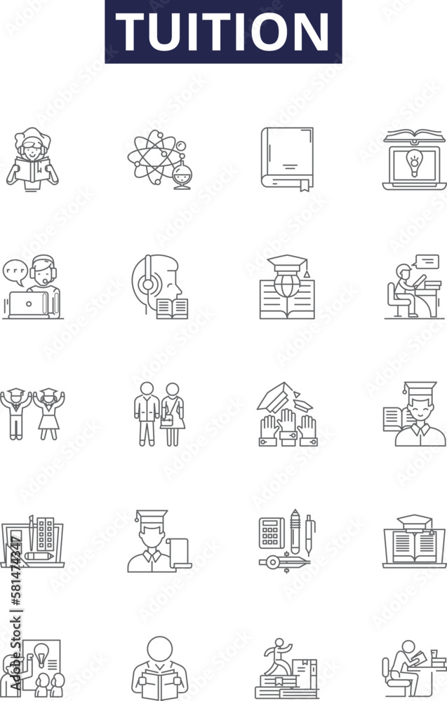 Tuition line vector icons and signs. Fees, Education, Learning, Cost ...