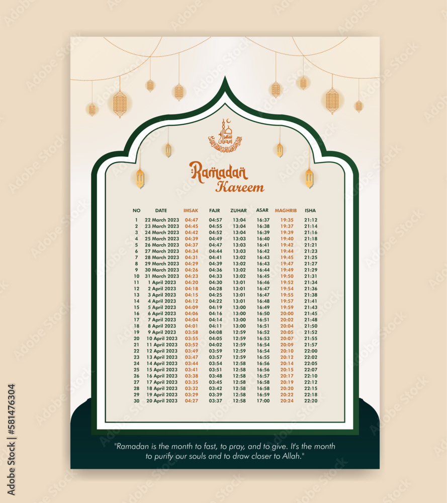 Ramadan Calender 2023 With Prayer times in Ramadan. Ramadan Schedule ...
