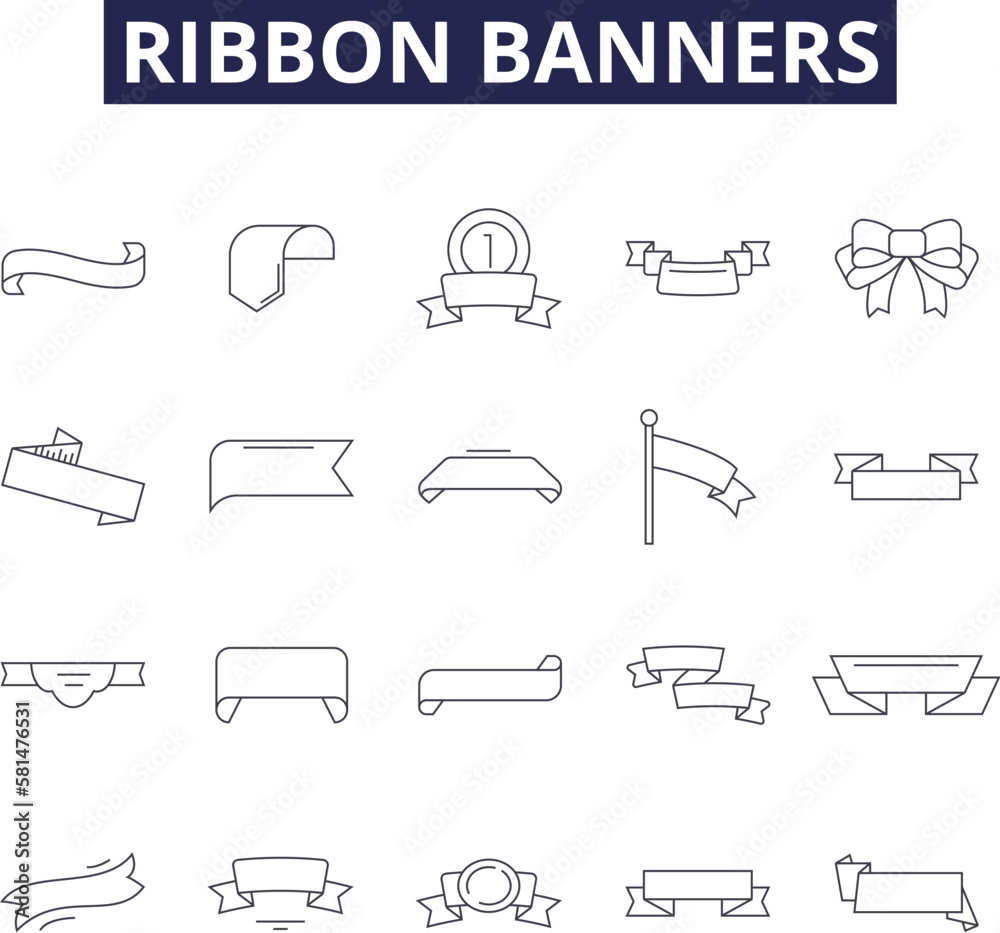 Ribbon banners line vector icons and signs. Banners, Bunting, Streamers ...