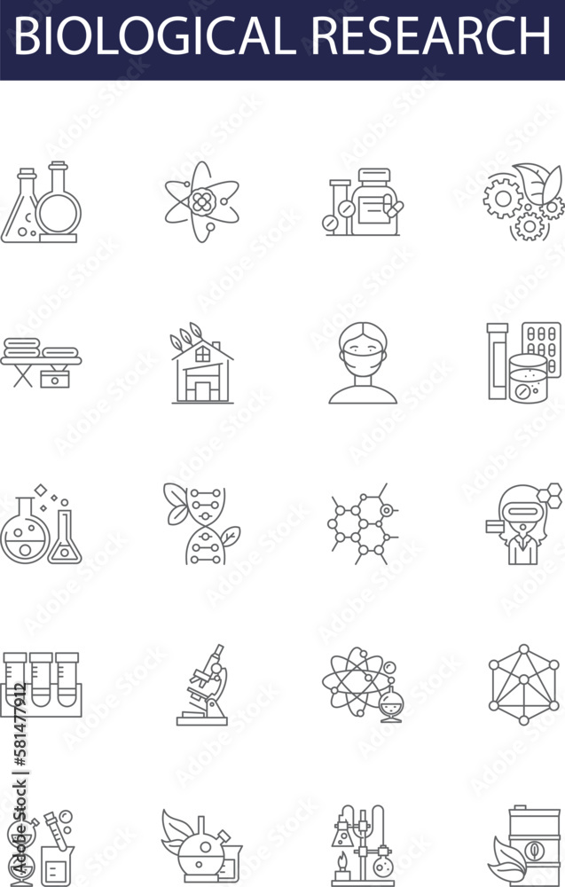 Vetor de Biological research line vector icons and signs. research ...