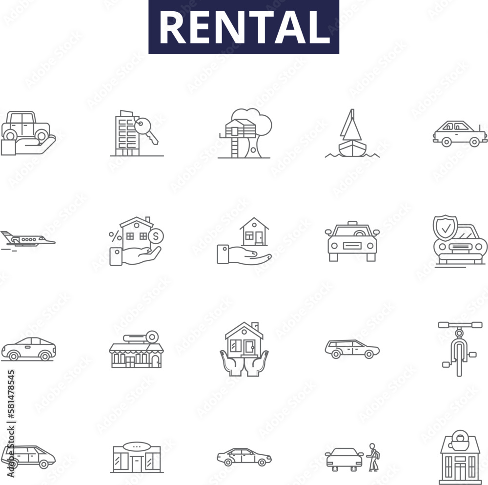Rental line vector icons and signs. Let, Lease, Rent, Booking, Lending ...