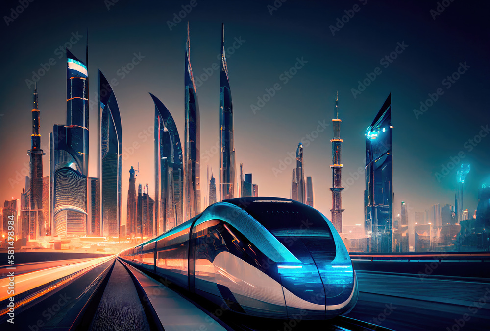 hyperloop train in dubai. Generative AI technology Stock Illustration ...