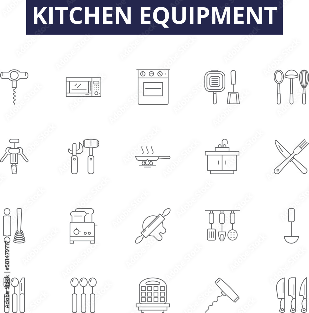Vektorová grafika „Kitchen equipment line vector icons and signs. stove ...