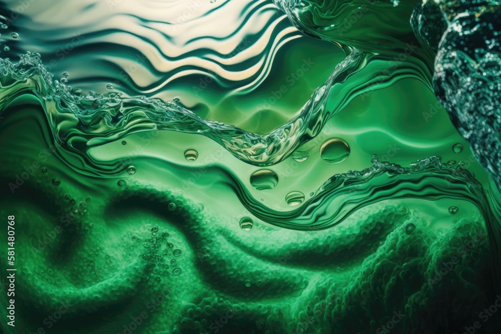 transparent, clear, green water surface texture with splashes and ...