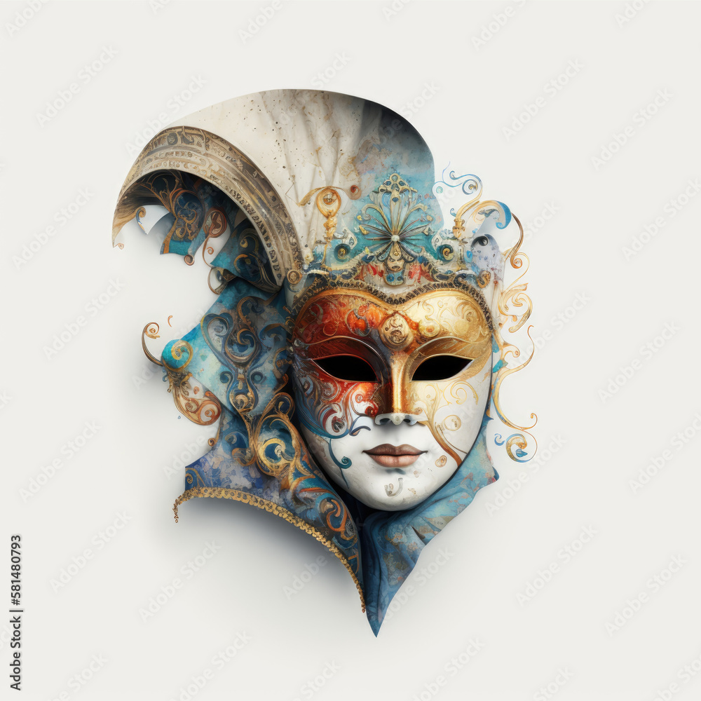 Venetian carnival mask. Jester, Buffoon, Masquerade mask on white ...