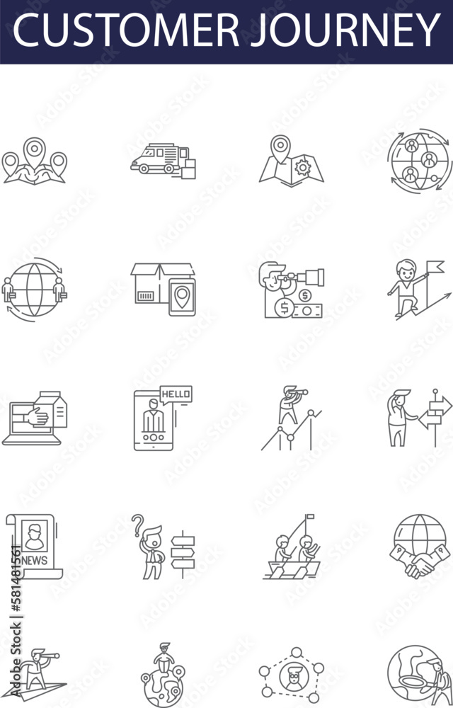 Customer journey line vector icons and signs. journey, marketing ...