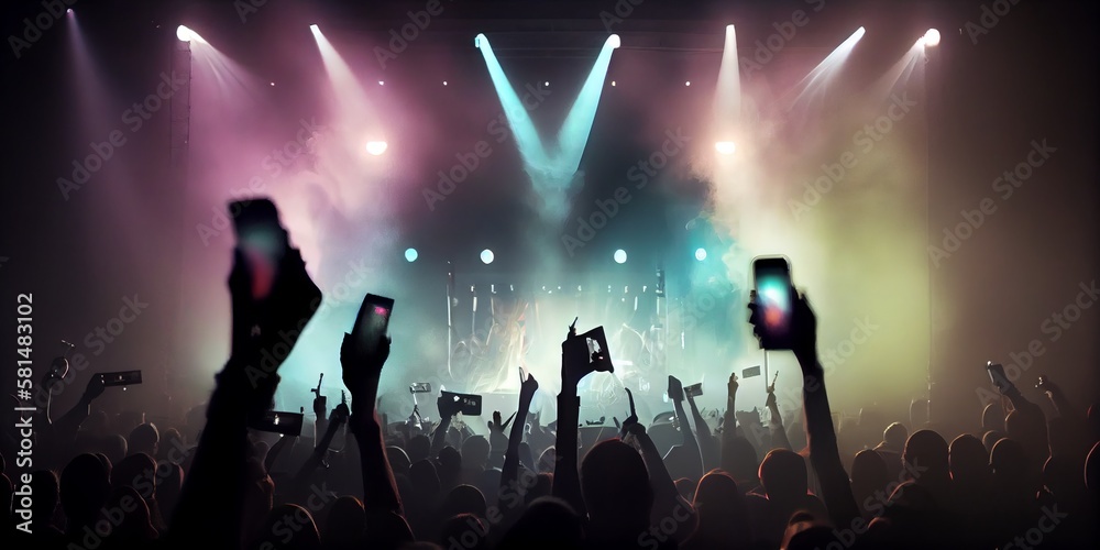 Crowd partying at open air rock concert. Young standing in the crowd ...