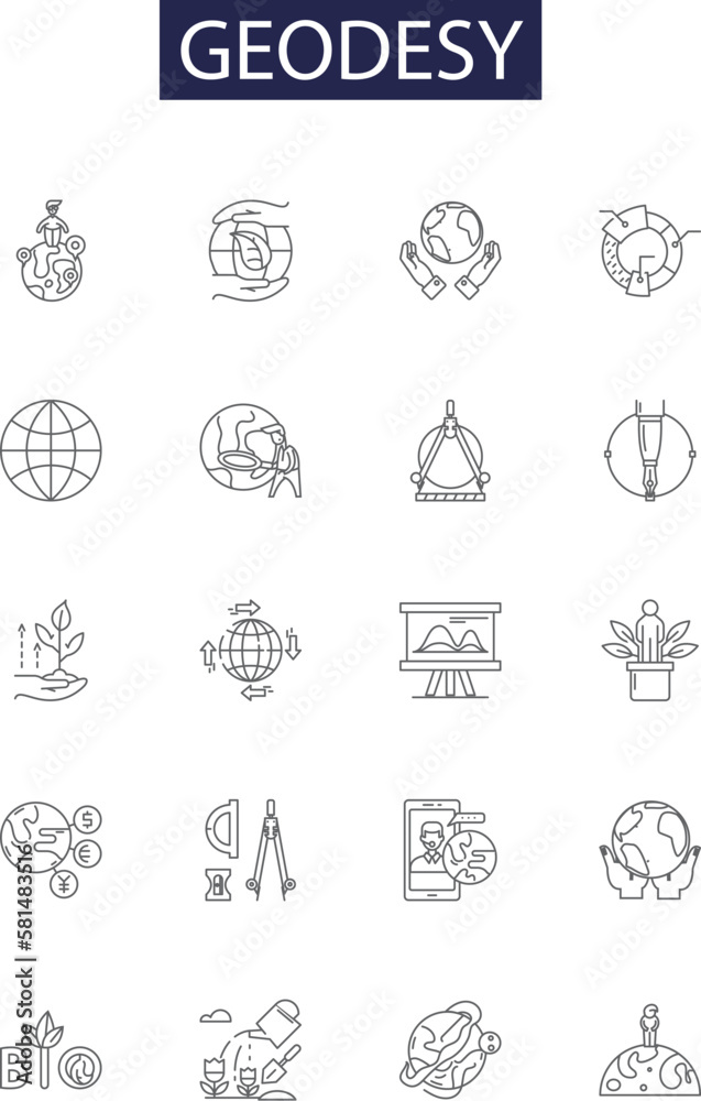 Geodesy line vector icons and signs. Geodetics, Surveying, Cartography ...