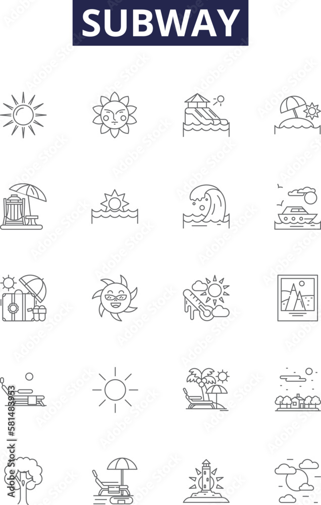 Subway line vector icons and signs. subway-train, underground, metro ...