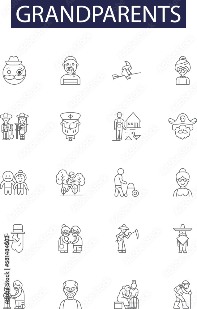 Grandparents line vector icons and signs. Grandma, Grandpa, Grandfather ...
