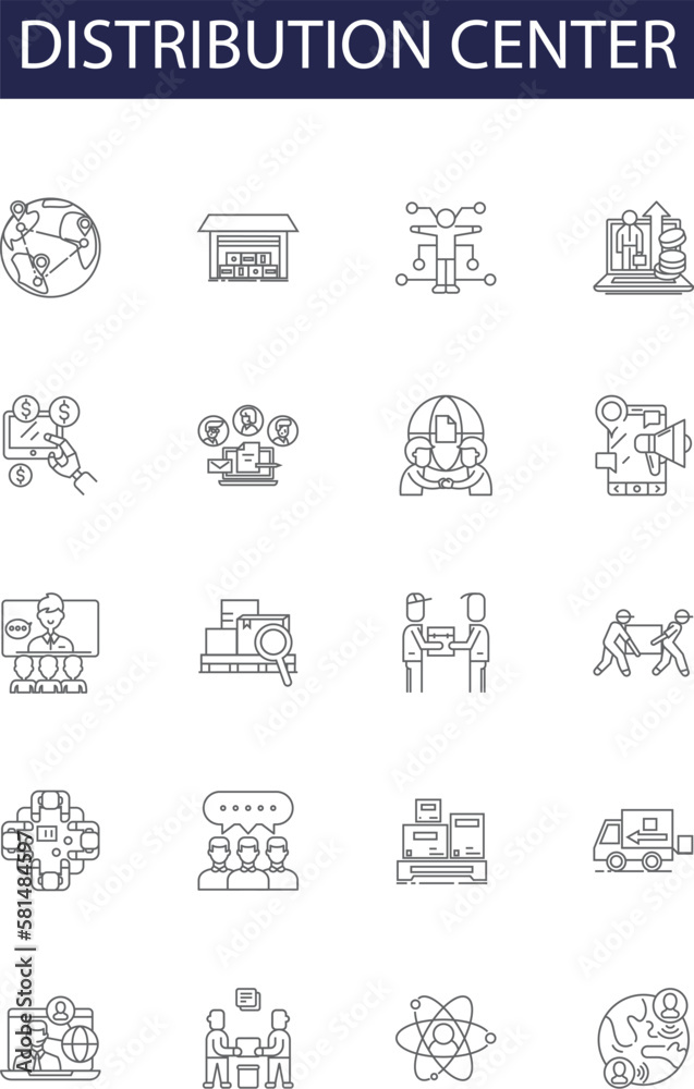 Distribution center line vector icons and signs. Storage, Logistics ...