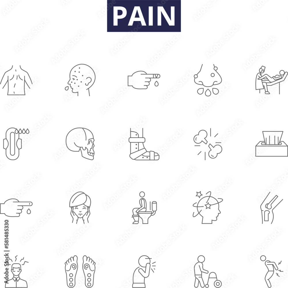 Pain line vector icons and signs. Achy, Stinging, Suffering, Anguish ...