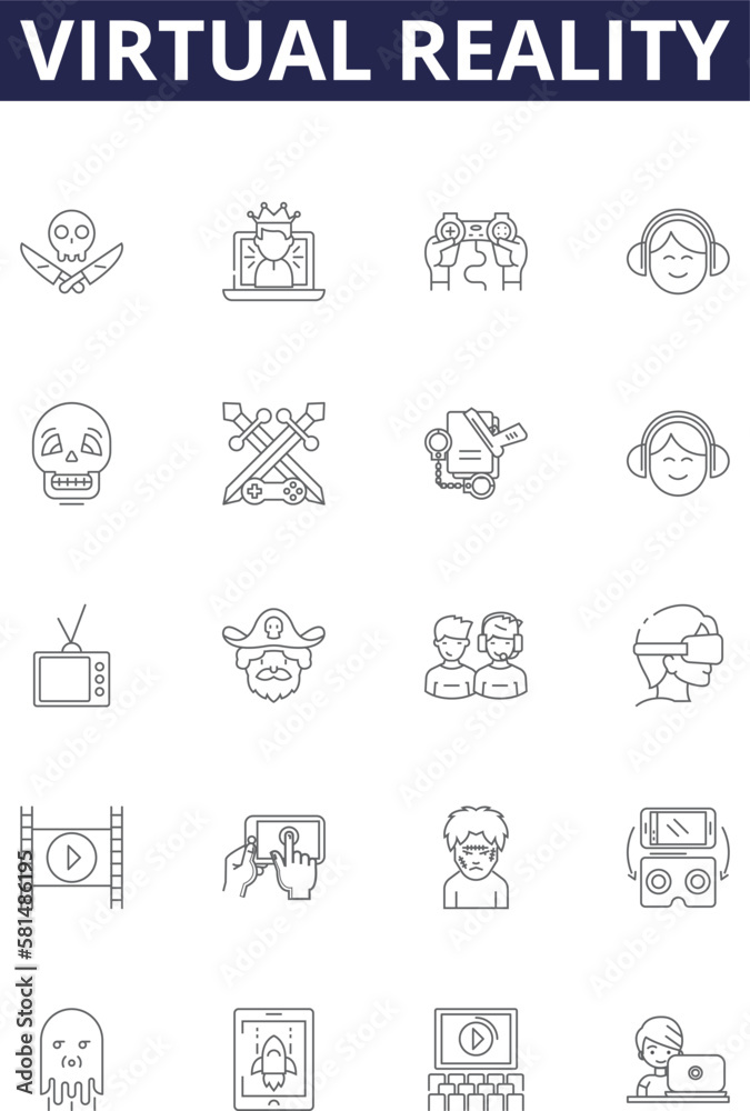 Virtual reality line vector icons and signs. Virtual, Reality, Simulation, Immersive, Augmented ...