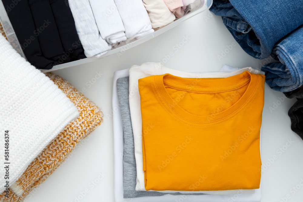 Reduce and reuse concept. Preparing clothes for swap. Waste problem in ...