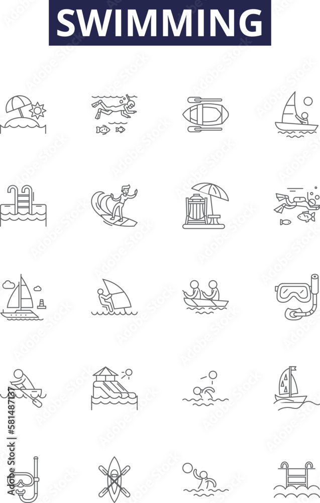 Swimming line vector icons and signs. Swim, Stroke, Recreational ...
