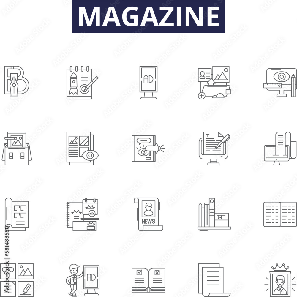 Magazine line vector icons and signs. magazine, paper, brochure, blank ...
